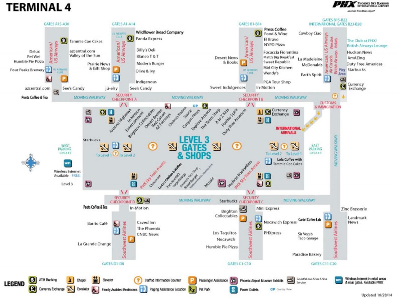 Terminal 4 at Phoenix Airport map - Sky Harbor Airport PHX Arizona